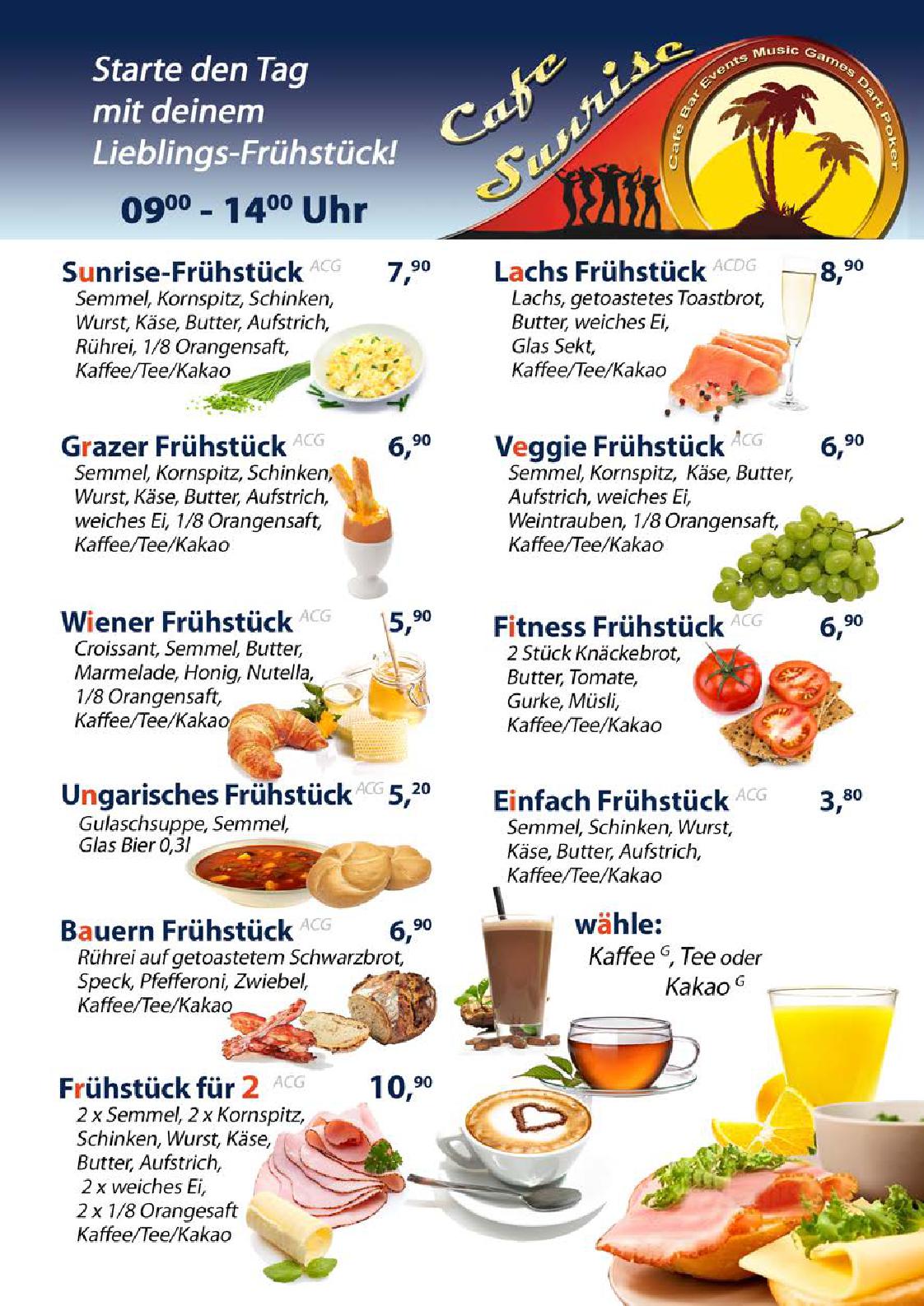 Speisekarte - Restaurant Cafe Sunrise in Graz - ÖsterreichGourmet